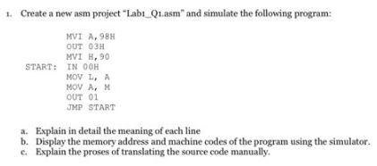 Solved 1. Create a new asm project "Lab1_Q1.asm" and | Chegg.com