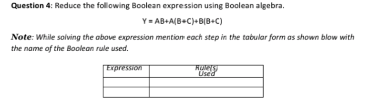 Solved Question 4: Reduce the following Boolean expression | Chegg.com