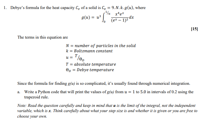 1. Debye's formula for the heat capacity Cy of a | Chegg.com