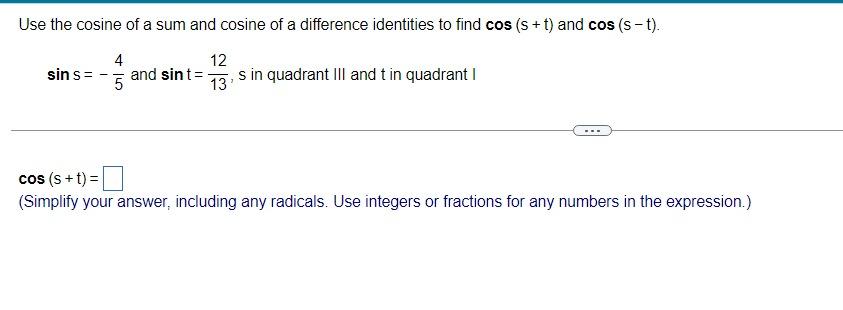 Solved Use the cosine of a sum and cosine of a difference | Chegg.com
