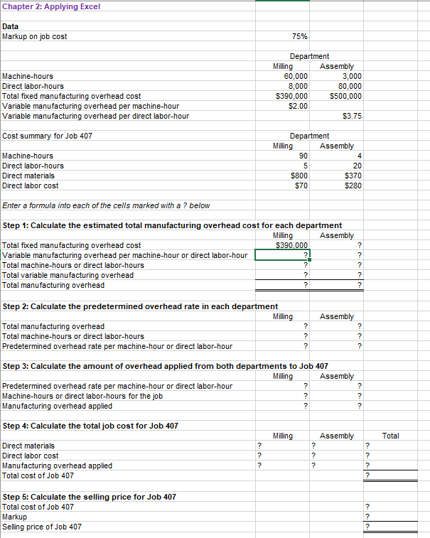 Solved Required information Chapter 2: Applying Excel Step t | Chegg.com