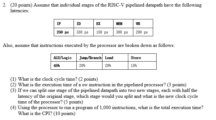 Solved 2. (20 points) Assume that individual stages of the | Chegg.com