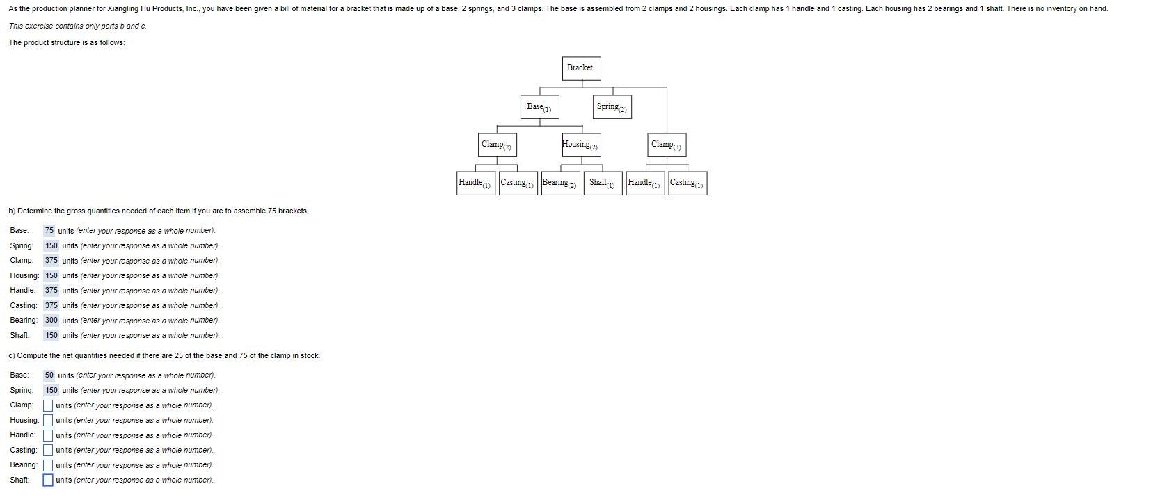 Solved b) Determine the gross quantities needed of each item | Chegg.com