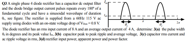 Solved A single phase 4 ﻿diode rectifier has a capacitor dc | Chegg.com
