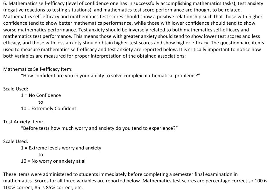 6. Mathematics self-efficacy (level of confidence one | Chegg.com