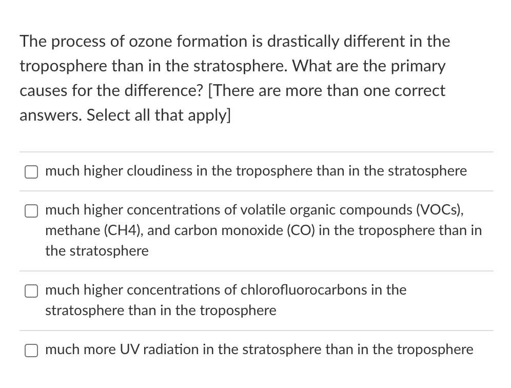 Solved The process of ozone formation is drastically | Chegg.com