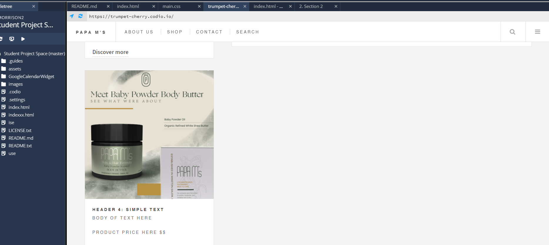 Need assistance modifying css layout in Codio | Chegg.com