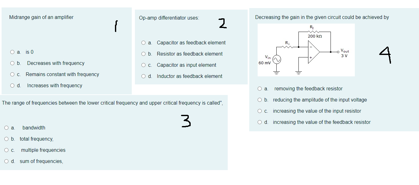 Solved Midrange gain of an amplifier Op-amp differentiator | Chegg.com