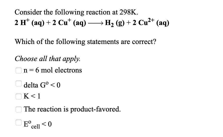 Solved Consider the following reaction at 298 K. H(aq) + | Chegg.com