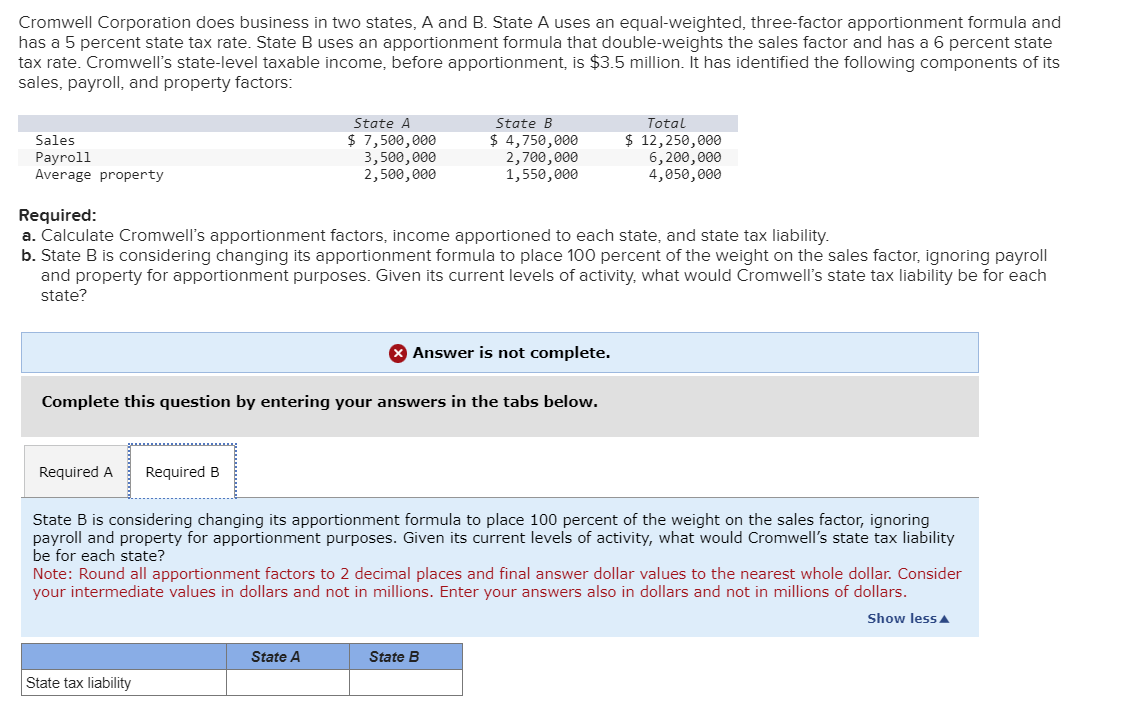 Solved Cromwell Corporation does business in two states, A | Chegg.com