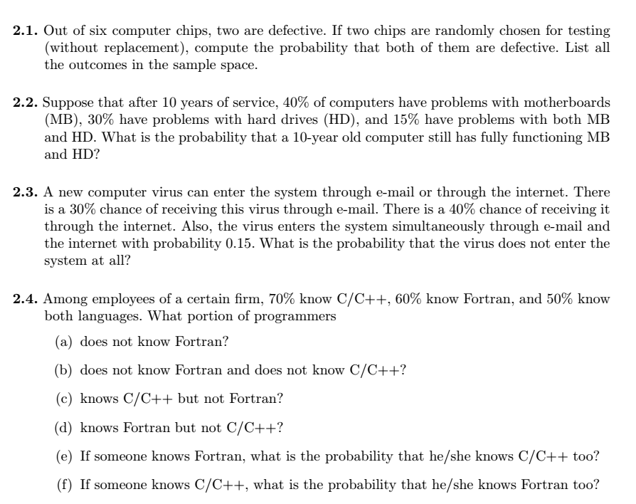 Solved 2.1. Out of six computer chips, two are defective. If | Chegg.com