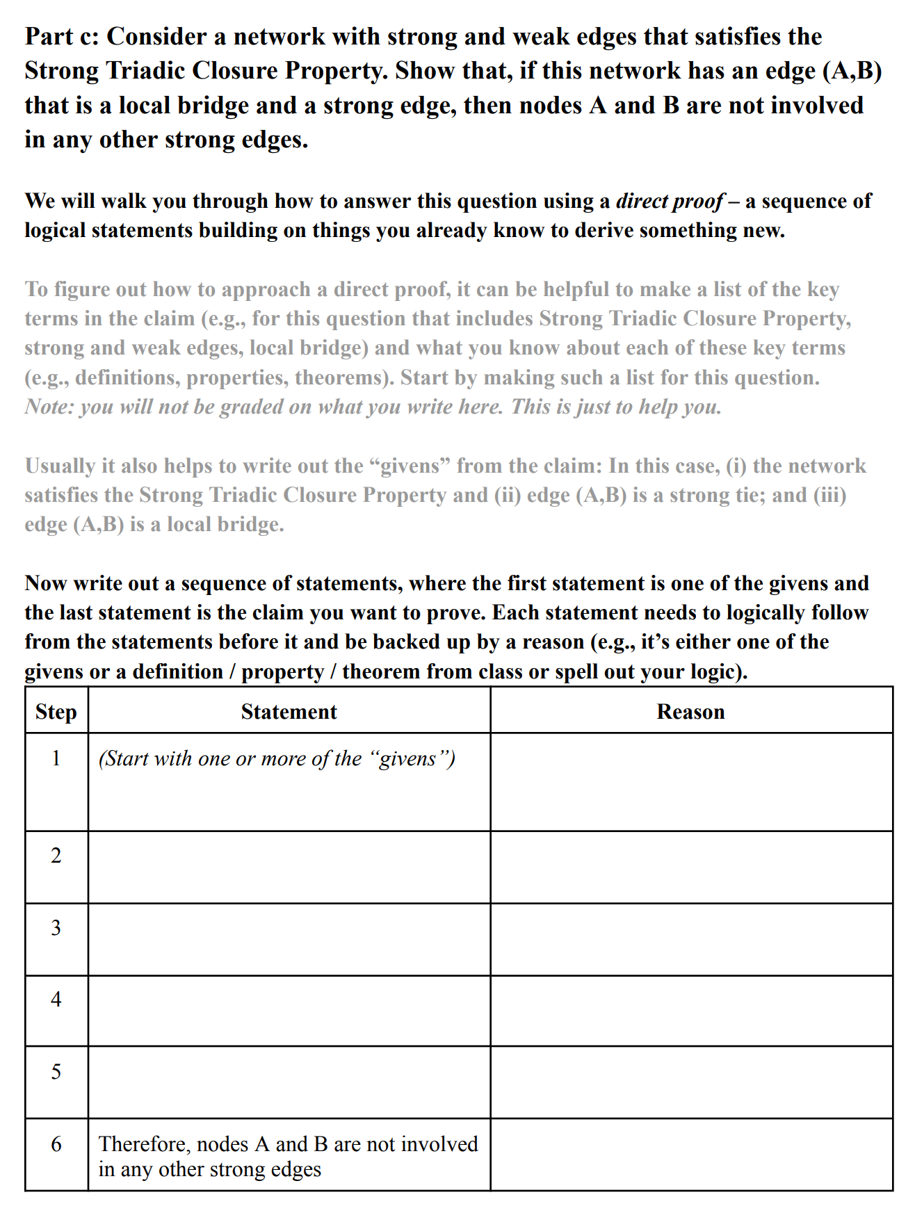 Solved Part c: Consider a network with strong and weak edges | Chegg.com