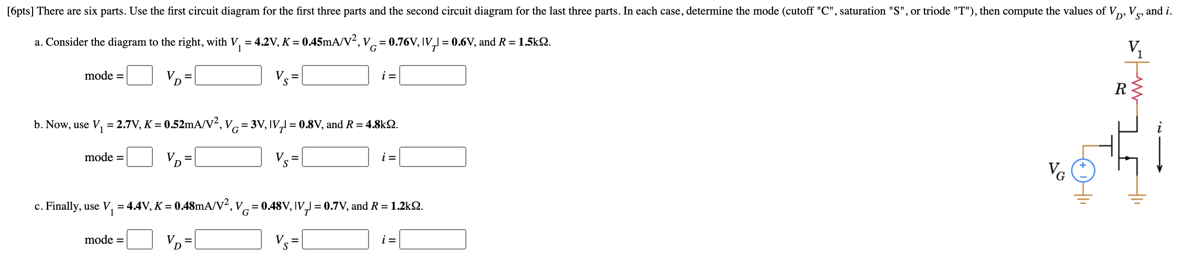 Solved [6pts] There are six parts. Use the first circuit | Chegg.com