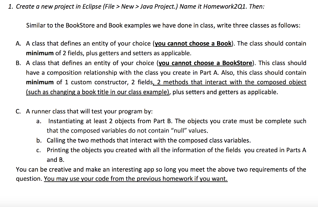 1. Create a new project in Eclipse (File >New >Java | Chegg.com