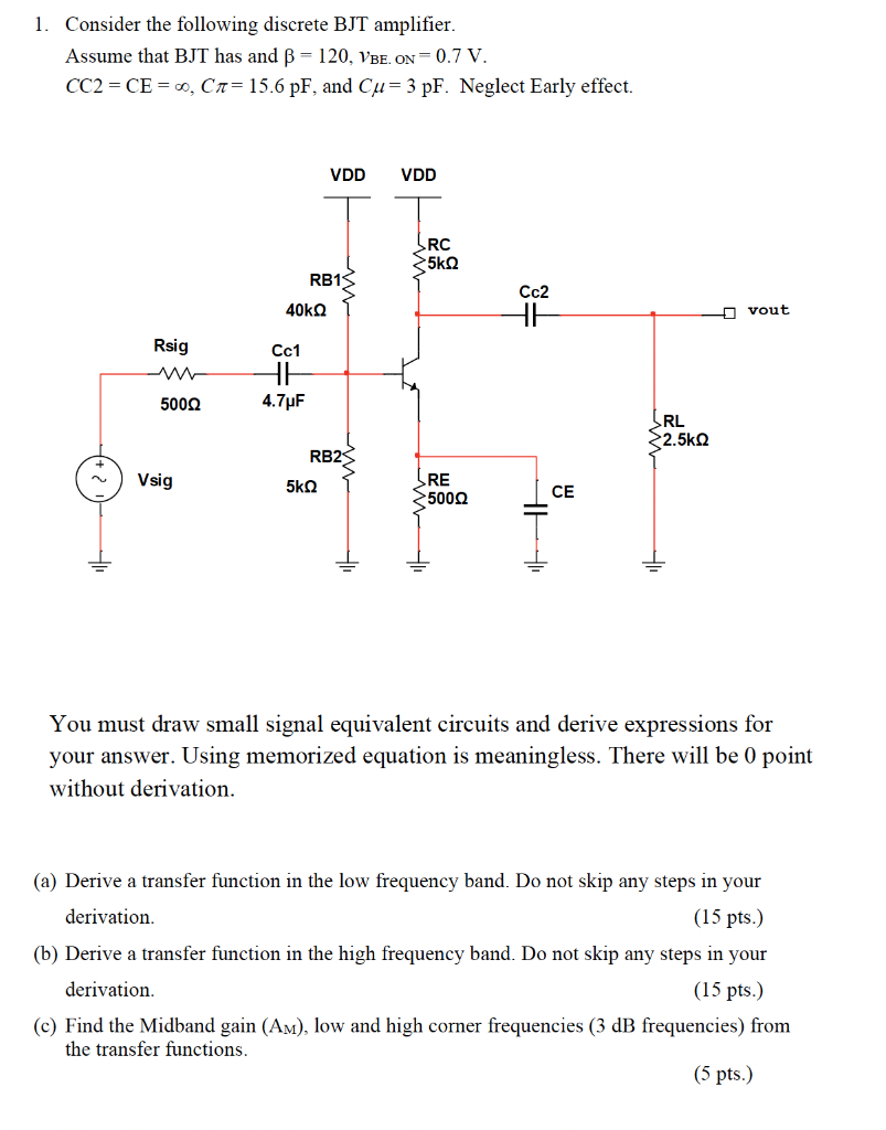 Solved 1. Consider the following discrete BJT amplifier. | Chegg.com