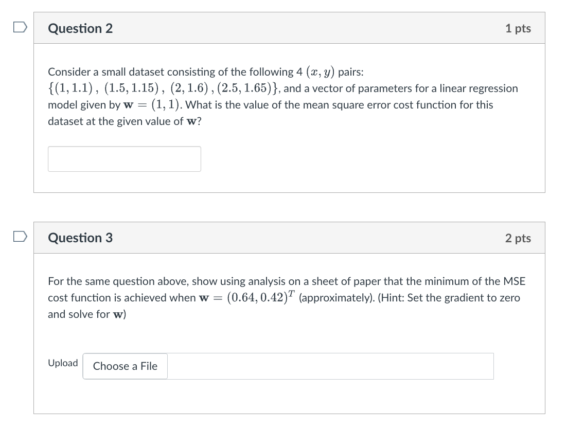 Solved Consider a small dataset consisting of the following | Chegg.com