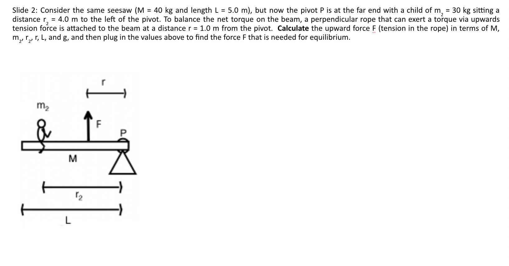 Solved Slide 2: Consider the same seesaw (M =40 kg and | Chegg.com