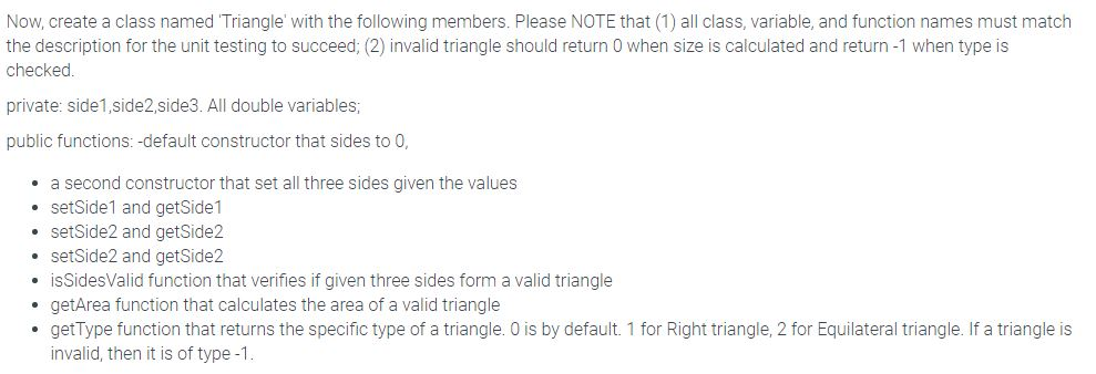 Solved Now, create a class named 'Triangle with the | Chegg.com