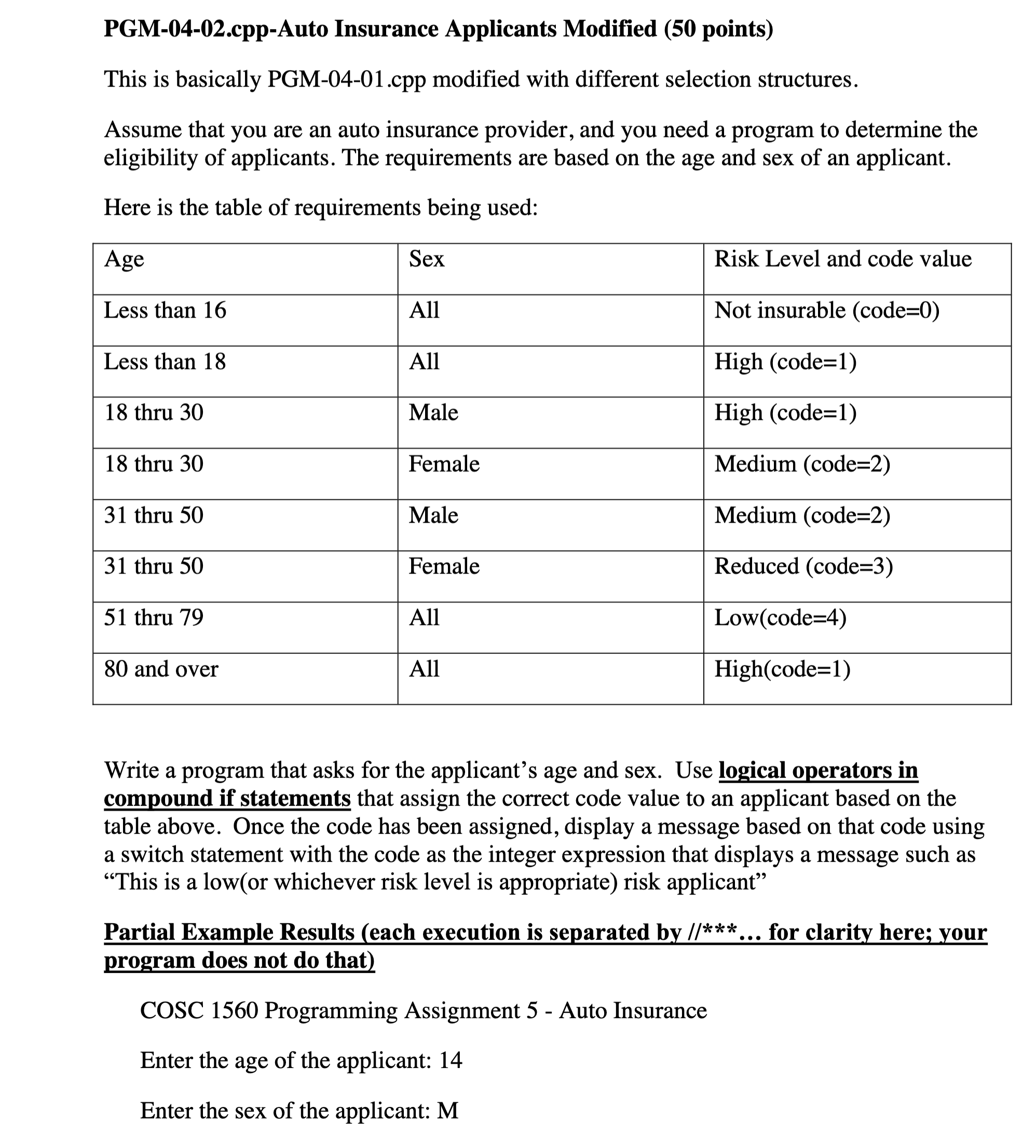 Solved PGM-04-02.cpp-Auto Insurance Applicants Modified (50 | Chegg.com