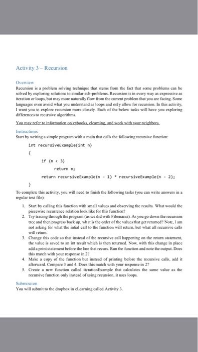 Solved Activity 3 Recursion Recursion Is A Problem Solving 8445
