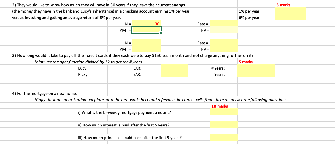 Use Excel functions (not calculator inputs) to solve | Chegg.com