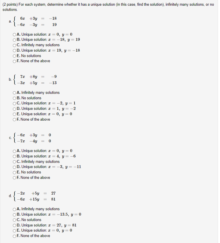 Solved (2 points) For each system, determine whether it has | Chegg.com