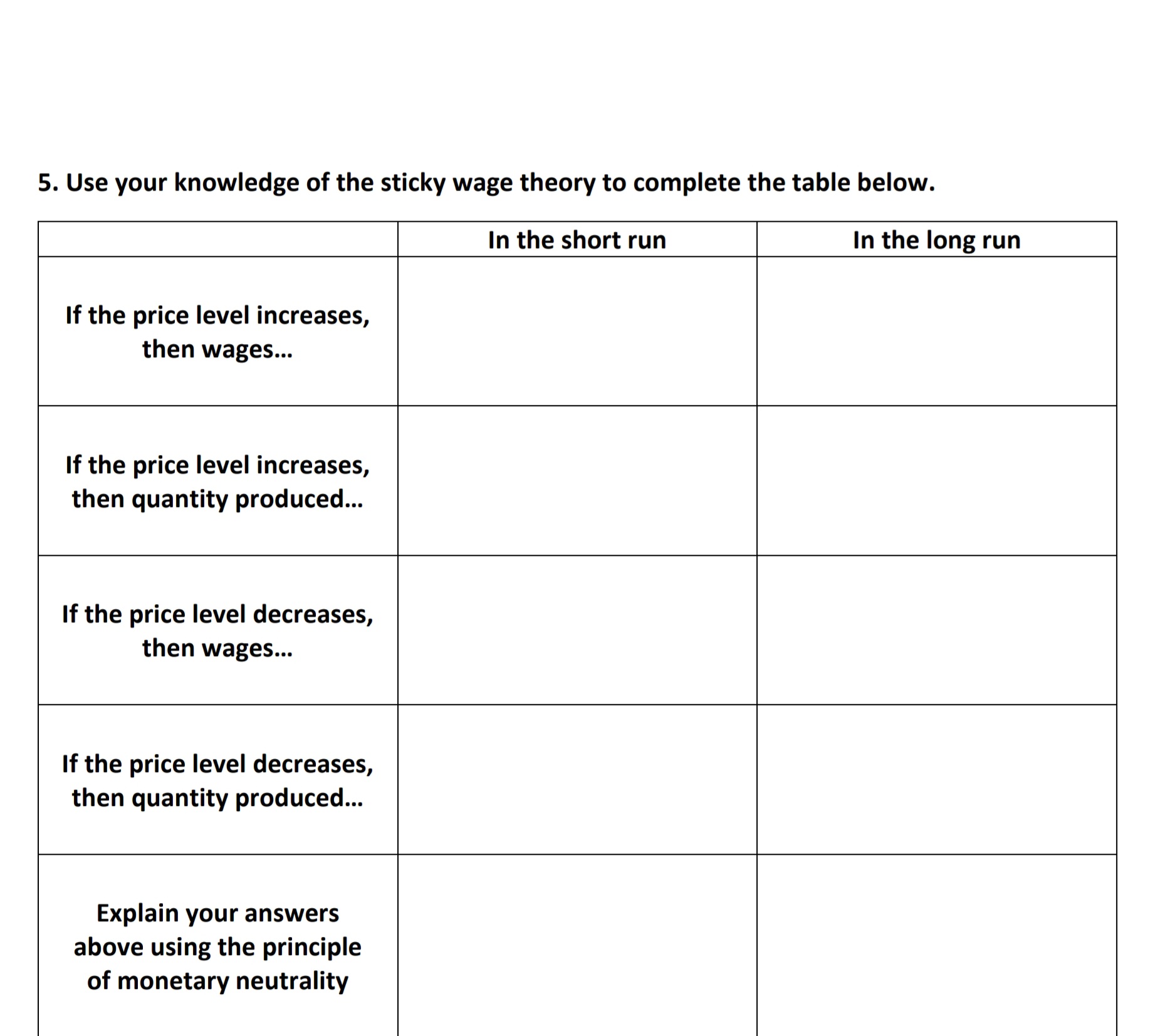 Solved 5. Use vour knowledge of the stickv wage theorv to | Chegg.com