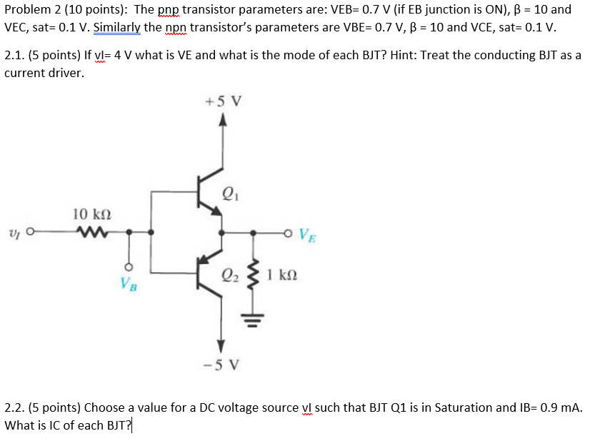 Solved Problem 2 (10 points): The pnp transistor parameters | Chegg.com