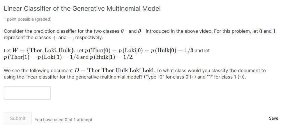 Predictions of a Generative Multinomial Model 1 point | Chegg.com