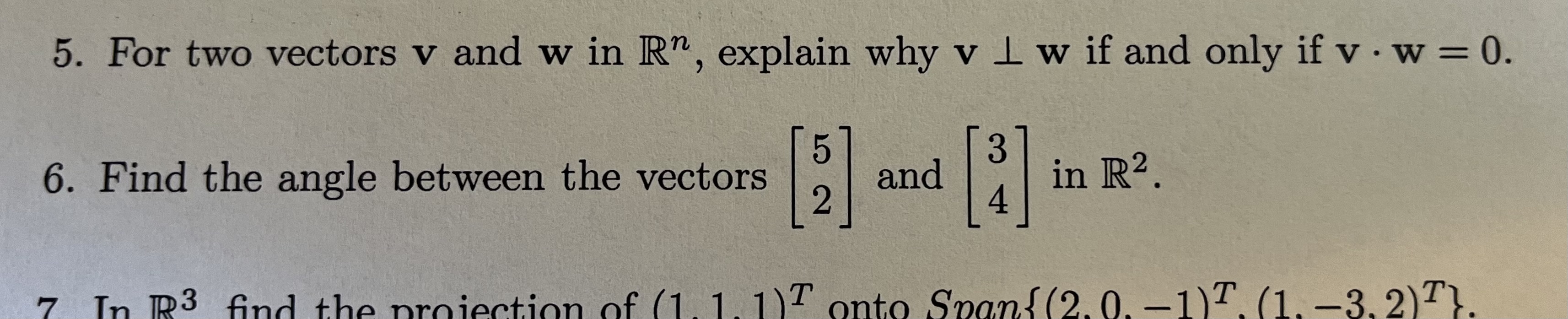 Solved Find the angle between the vectors [52] ﻿and [34] ﻿in | Chegg.com