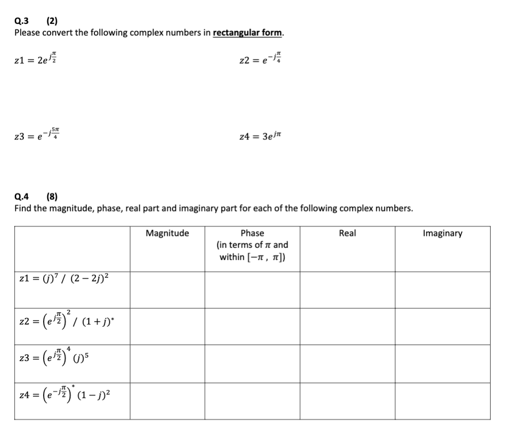 Solved Q.3 (2) Please convert the following complex numbers | Chegg.com