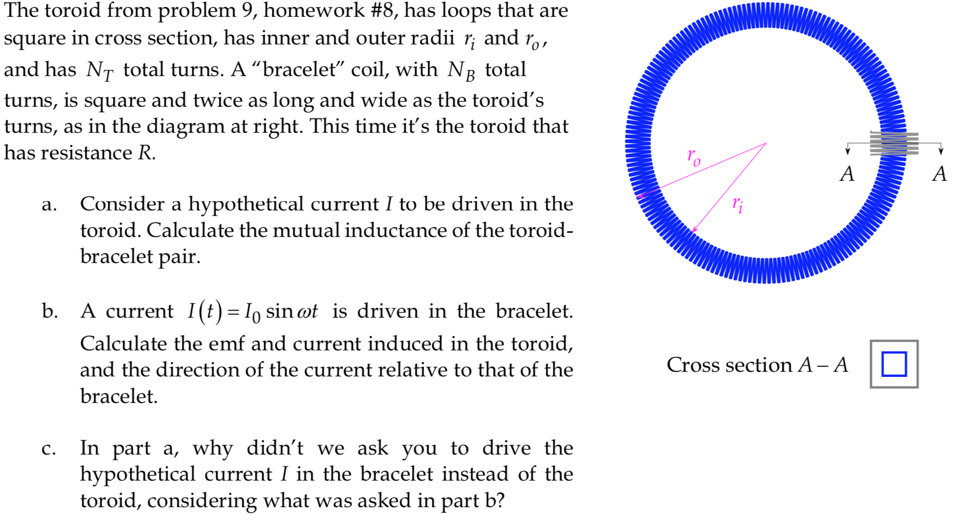 III W The toroid from problem 9, homework #8, has | Chegg.com