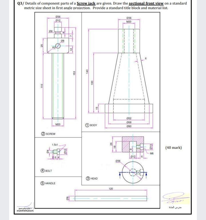 Solved Q3/ Details of component parts of a Screw jack are | Chegg.com