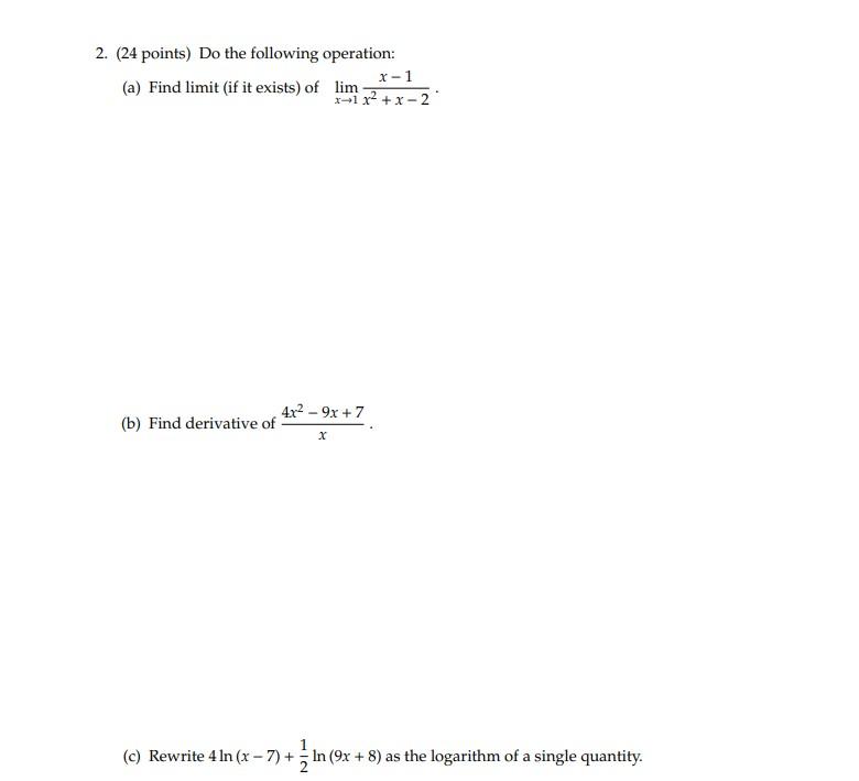 Solved 2. (24 points) Do the following operation: (a) Find | Chegg.com