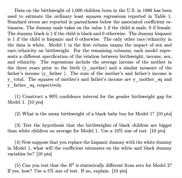 Data on the birthweight of 1,000 children born in the | Chegg.com