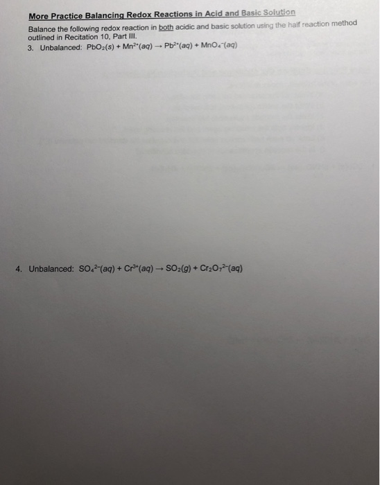 Solved More Practice Balancing Redox Reactions in Acid and | Chegg.com