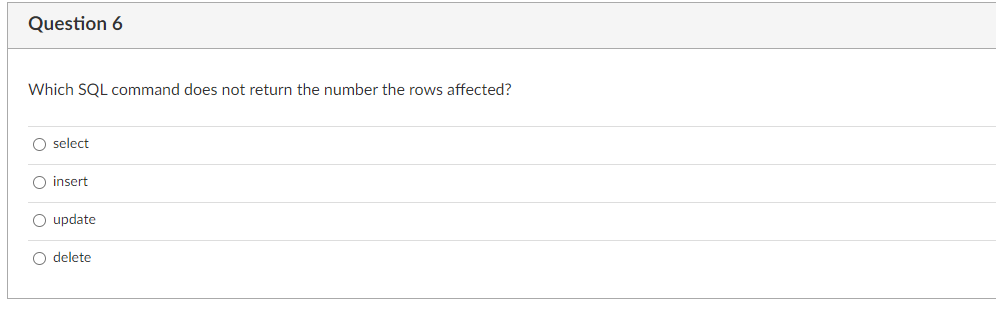 Solved Which SQL command does not return the number the rows | Chegg.com