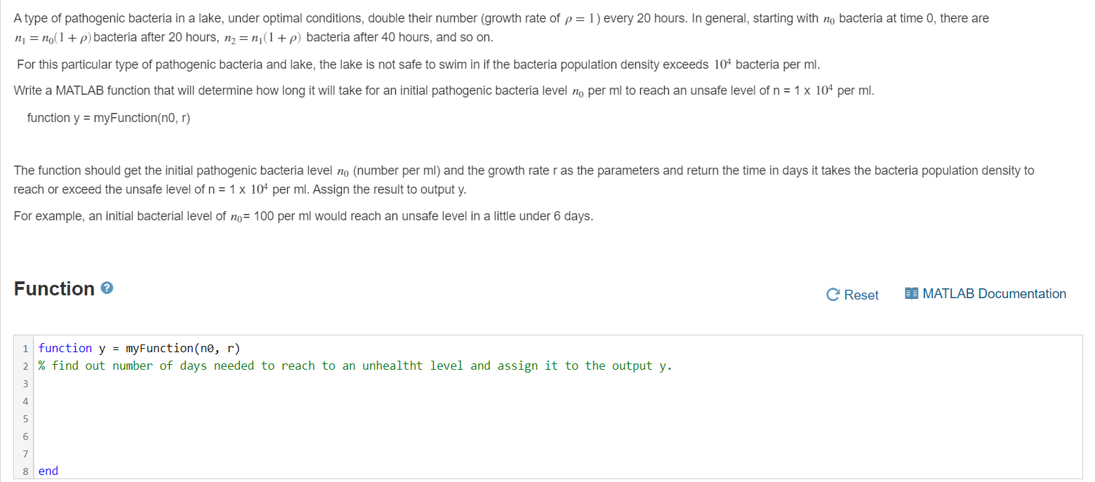 Solved A type of pathogenic bacteria in a lake, under | Chegg.com
