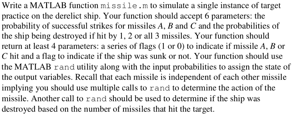 Solved Write a MATLAB function missile.m to simulate a | Chegg.com