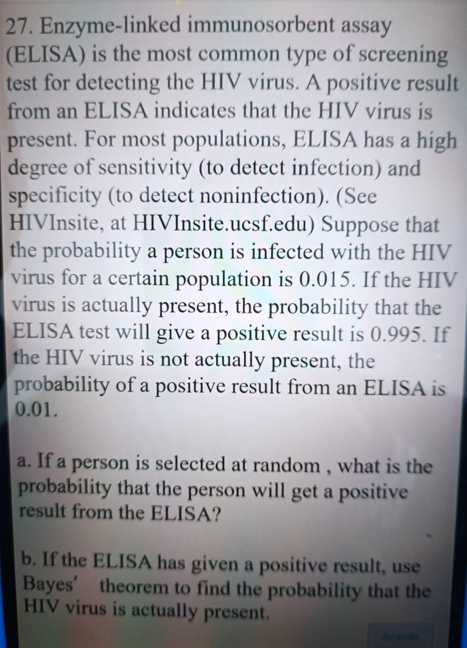 Solved 27. Enzyme-linked immunosorbent assay (ELISA) is the | Chegg.com
