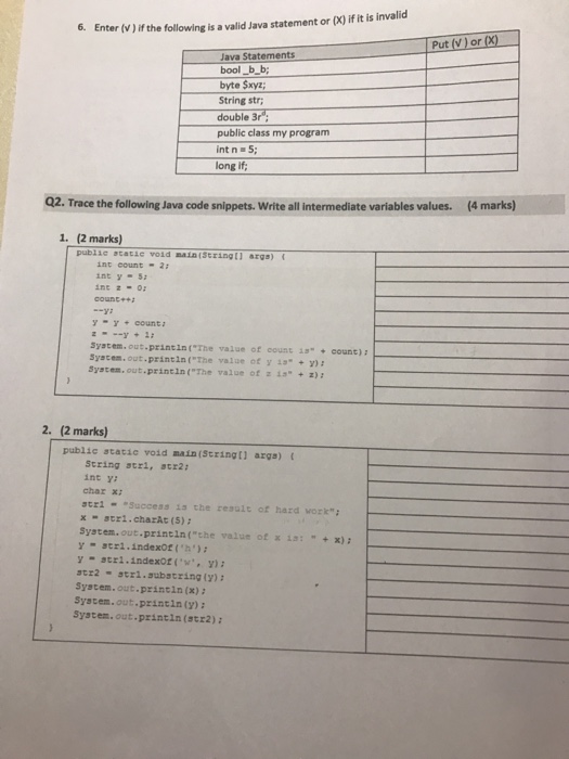Solved Enter (V) if the following is a valid Java statement | Chegg.com