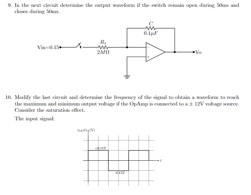 Solved 9. In the next circuit determine the output waveform | Chegg.com