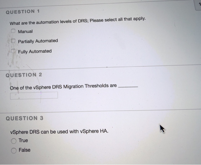 Solved QUESTION1 What are the automation levels of DRS; | Chegg.com