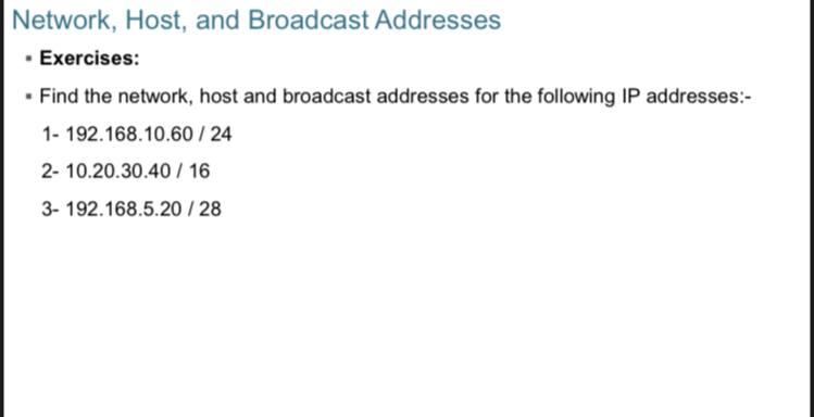 Solved Network, Host, and Broadcast Addresses . Exercises: | Chegg.com