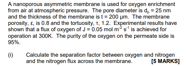 Solved Calculate The Separation Factor Between Oxygen And