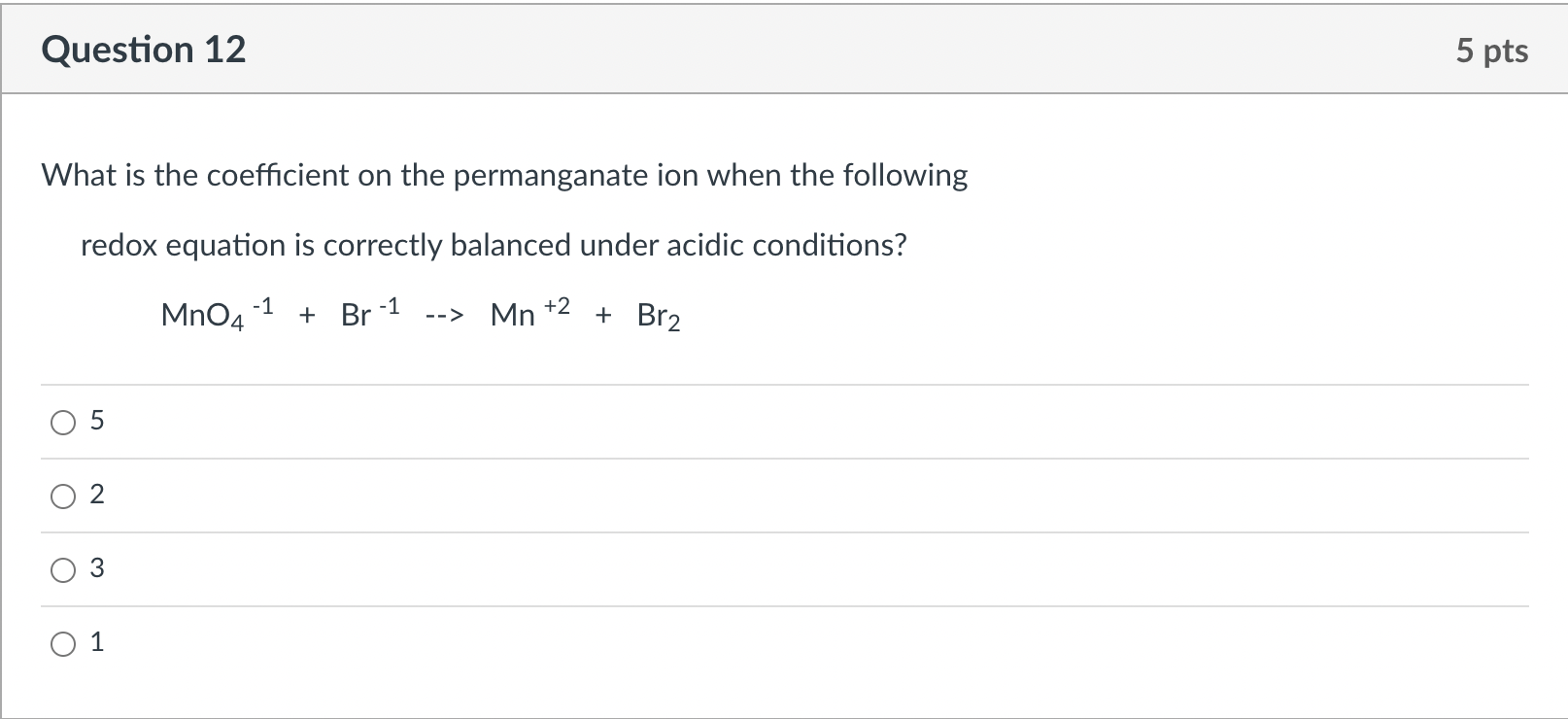 Solved What Is The Coefficient On The Permanganate Ion When