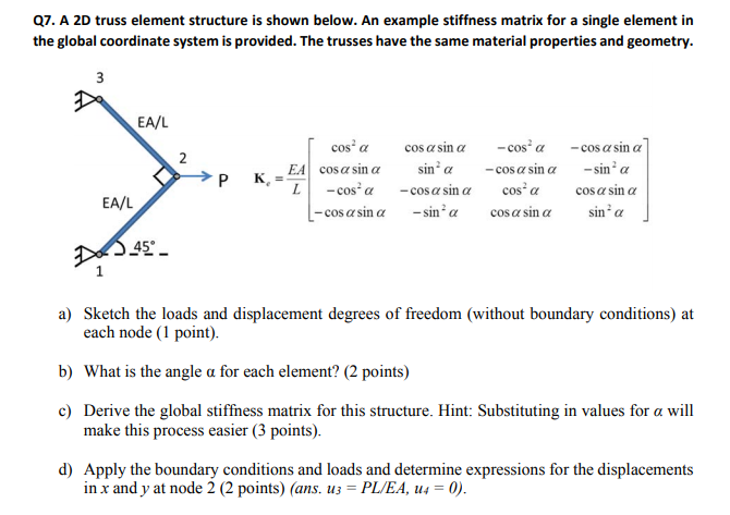 Solved Q7. A 2D truss element structure is shown below. An | Chegg.com