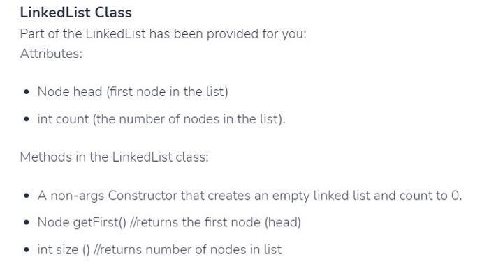 Solved MAKE SURE TO DO THIS IN JAVA. For the LinkedList | Chegg.com