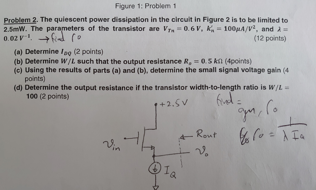 Solved Figure 1: Problem 1 Problem 2. The quiescent power | Chegg.com