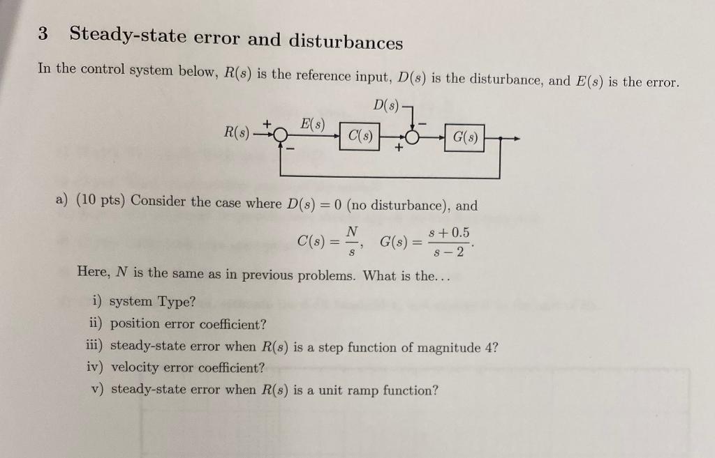 Solved 3 Steady-state error and disturbances In the control | Chegg.com